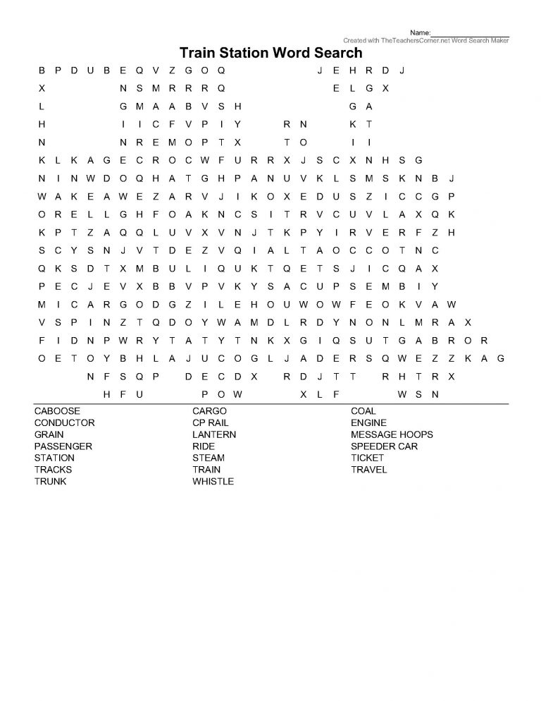 Train-Station-Word-Search | Claresholm Museum